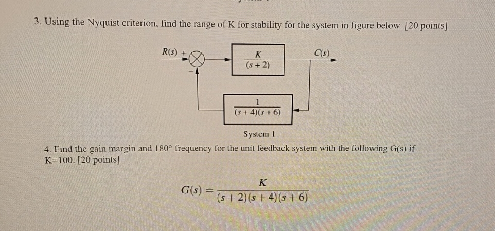 Solved Using the Nyquist criterion, find the range of K ﻿for | Chegg.com