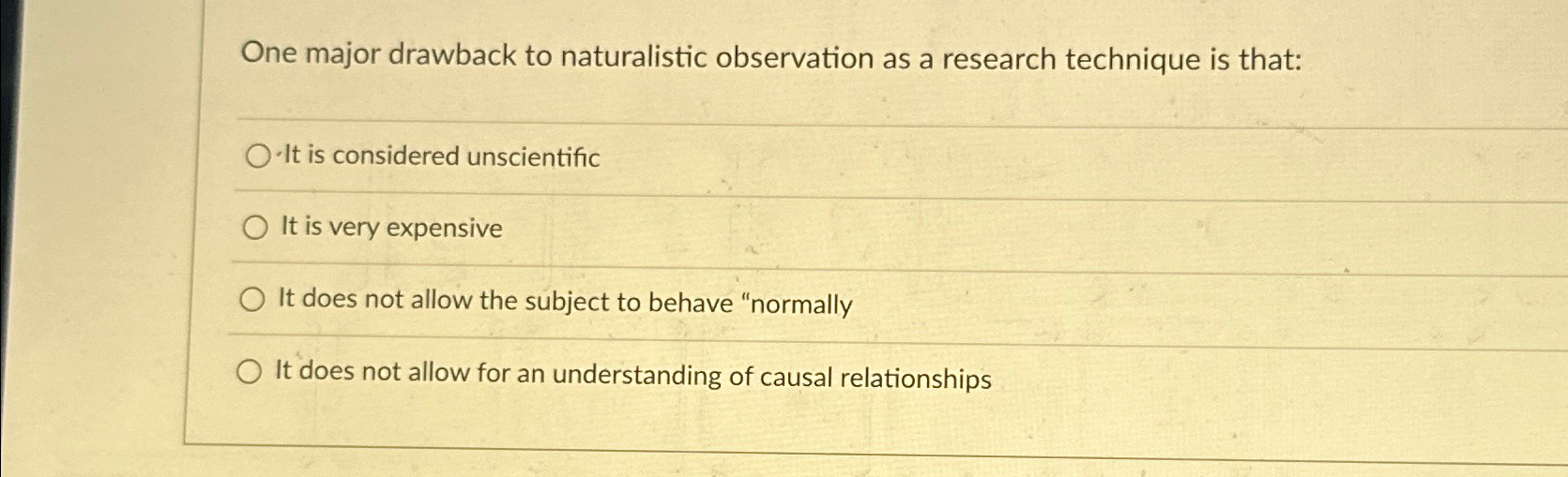 Solved One major drawback to naturalistic observation as a | Chegg.com
