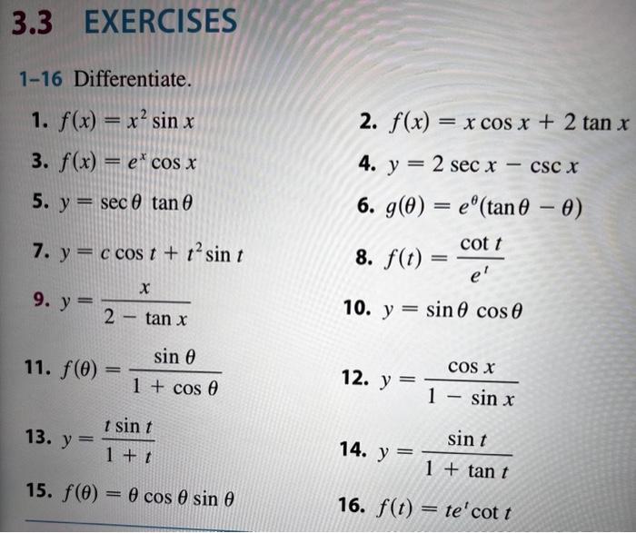 Solved 1-16 Differentiate. 1. f(x)=x2sinx 2. | Chegg.com