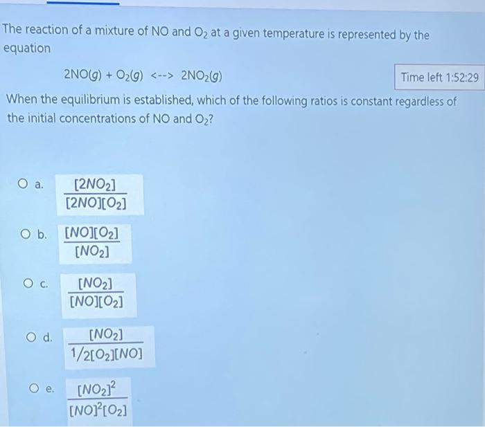 Solved The reaction of a mixture of NO and O2 at a given | Chegg.com