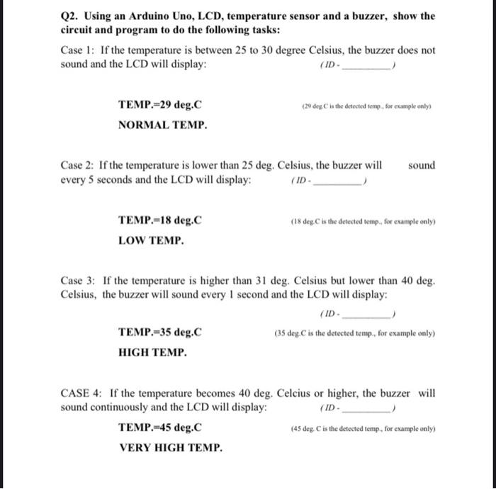 Solved Q2. Using an Arduino Uno, LCD, temperature sensor and | Chegg.com