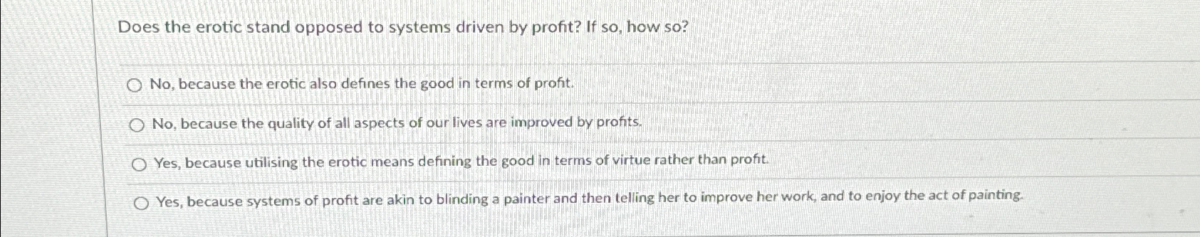 Solved Does the erotic stand opposed to systems driven by | Chegg.com