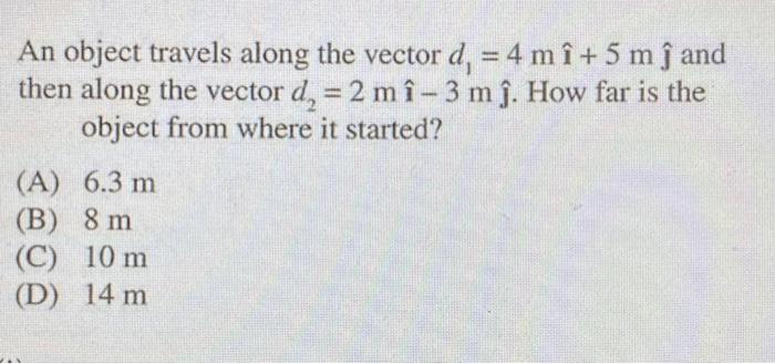 Solved An object travels along the vector d1=4 m ^+5 mj^ and | Chegg.com