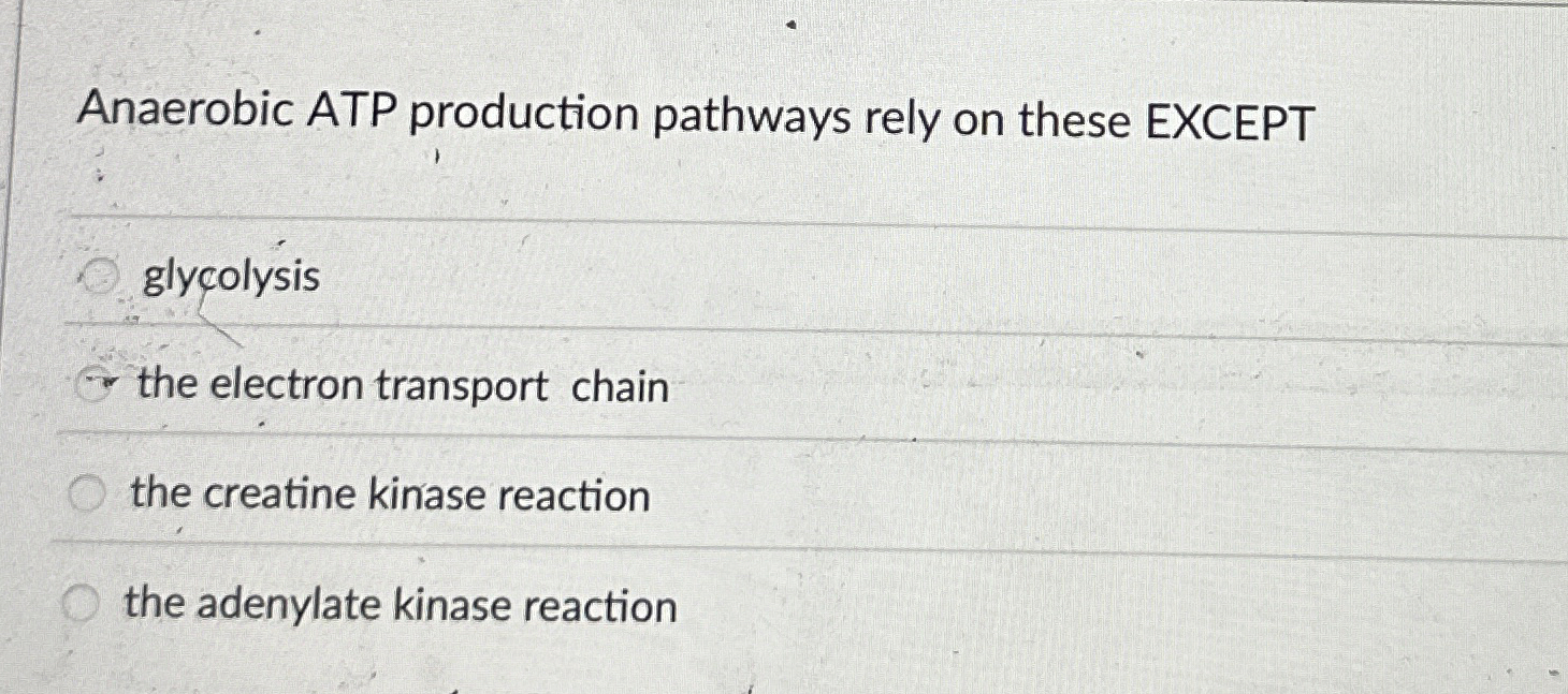 Solved Anaerobic ATP production pathways rely on these | Chegg.com