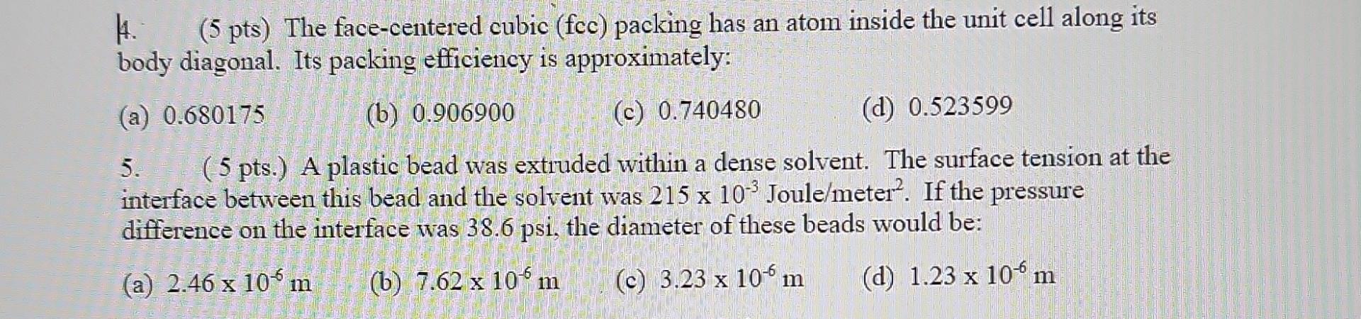 Solved (5 pts) The face-centered cubic (fcc) packing has an | Chegg.com