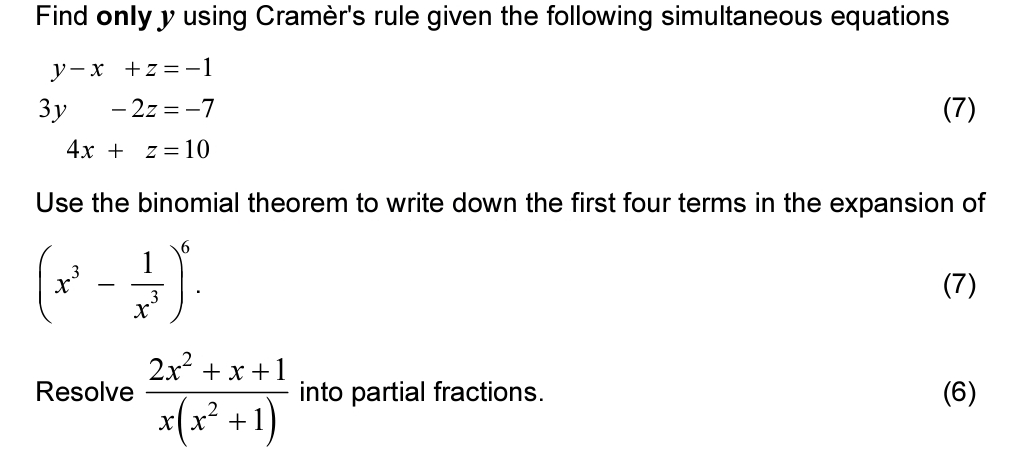 Solved Find only y ﻿using Cramèr's rule given the following | Chegg.com