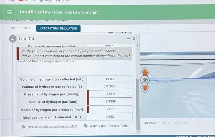 Solved = Lab #8 Gas Law - Ideal Gas Law Constant GTAIS LAW | Chegg.com