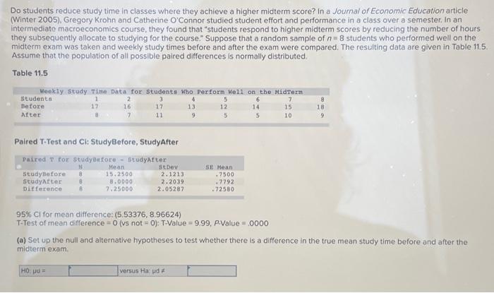 Solved Do students reduce study time in classes where they | Chegg.com