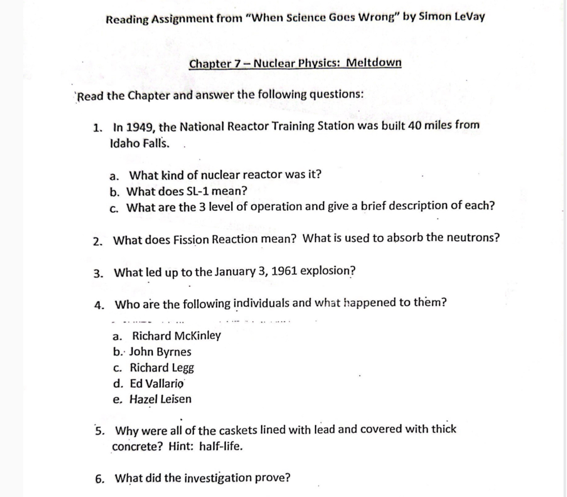Solved Reading Assignment from "When Science Goes Wrong" by | Chegg.com