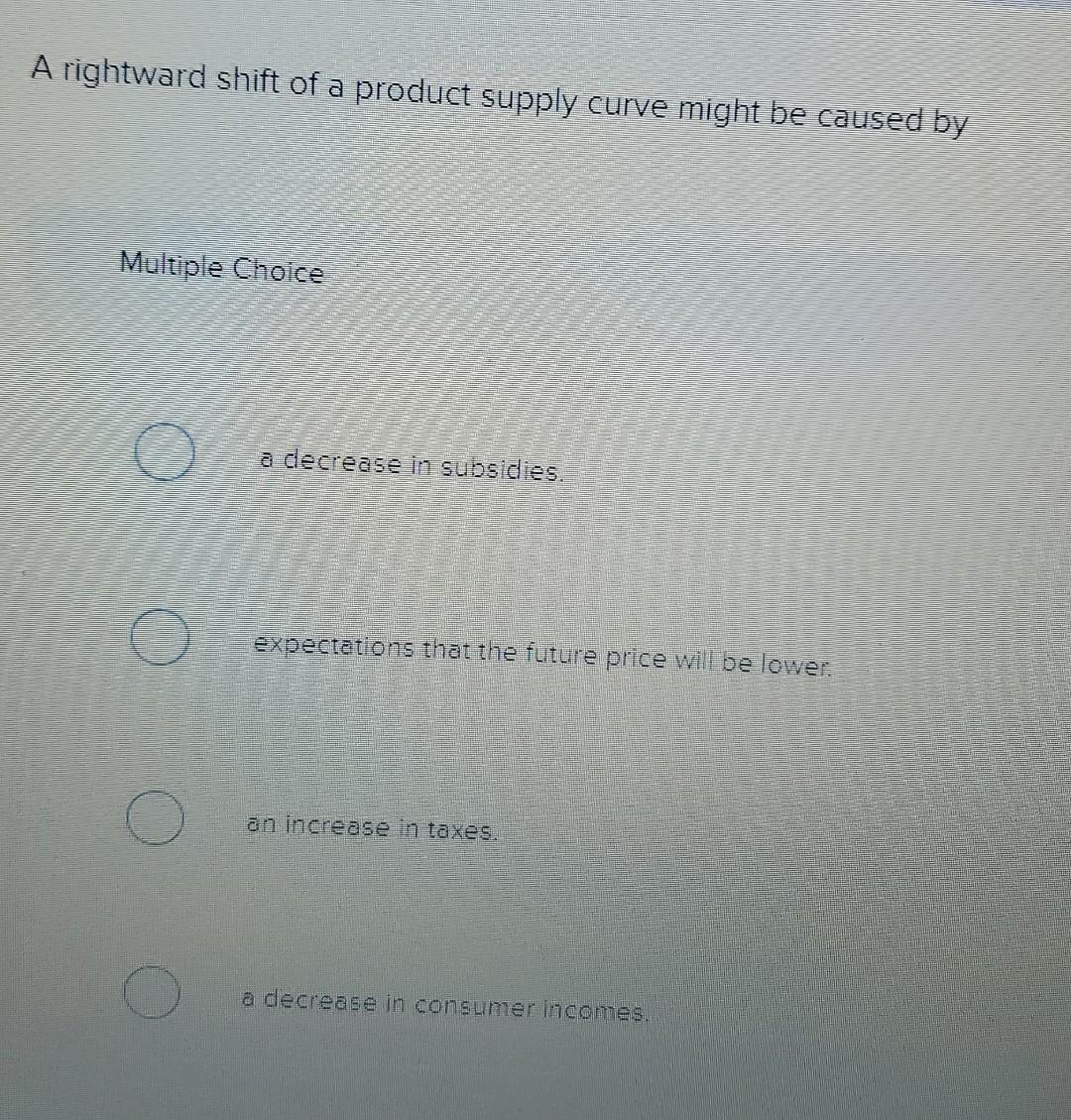 Solved A rightward shift of a product supply curve might be | Chegg.com
