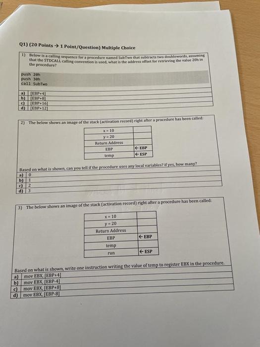 Solved Q1) (20 Points → 1 Point/Question) Multiple Choice 1) | Chegg.com
