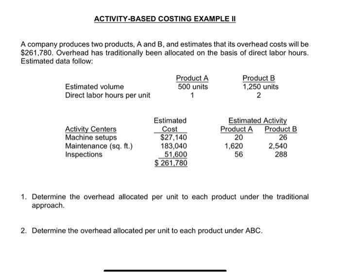Solved ACTIVITY-BASED COSTING EXAMPLE ॥ A company produces | Chegg.com