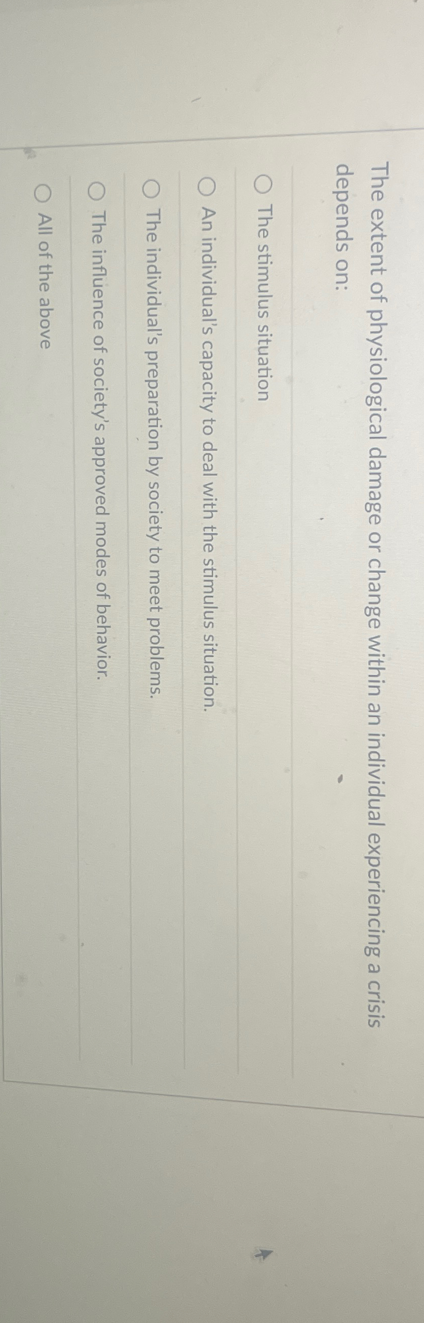 Solved The extent of physiological damage or change within | Chegg.com