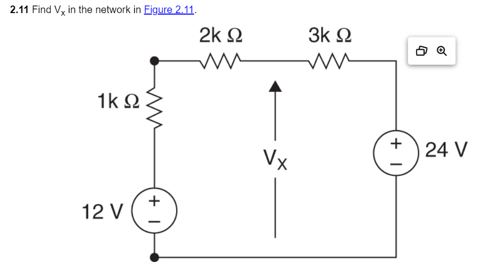 Solved 2.11 ﻿Find Vx ﻿in the network in Figure 2.11. | Chegg.com