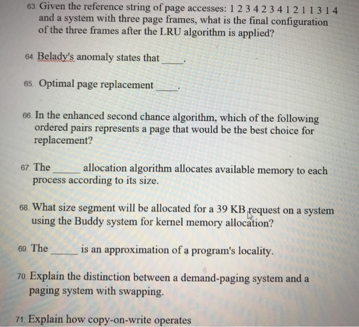 Solved 63. Given the reference string of page accesses: 1 2 | Chegg.com