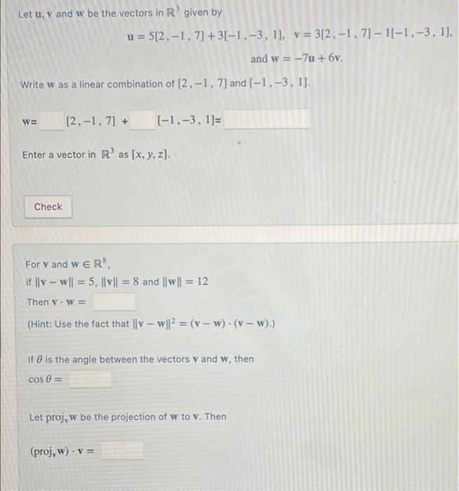 Solved Let u,v and w be the vectors in R3 given by | Chegg.com
