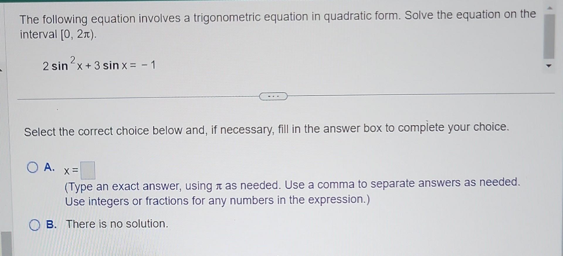 Solved The following equation involves a trigonometric | Chegg.com