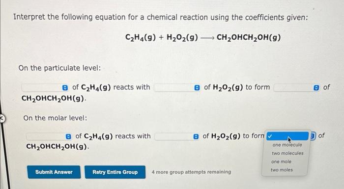 Solved Interpret the following equation for a chemical | Chegg.com