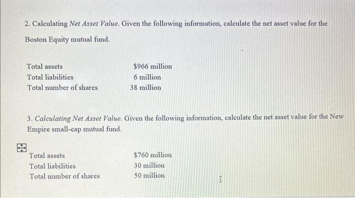 Solved 2. Calculating Net Asset Value. Given the following | Chegg.com