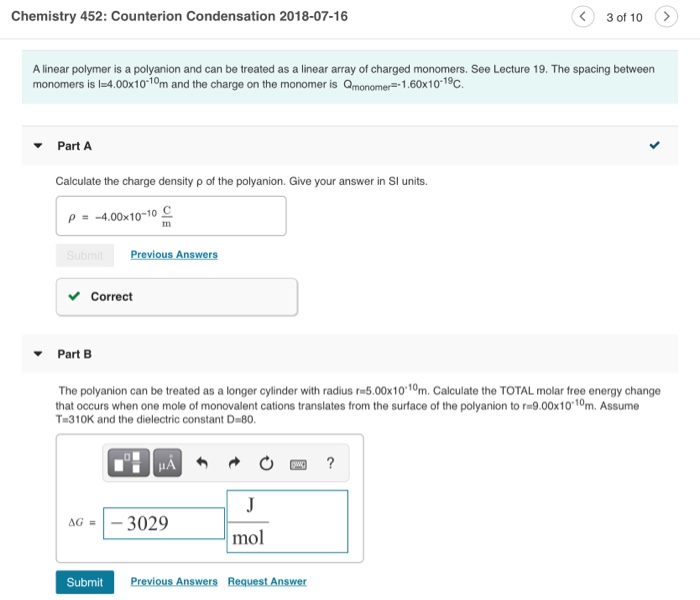 Chemistry 452: Counterion Condensation 2018-07-16 3 | Chegg.com