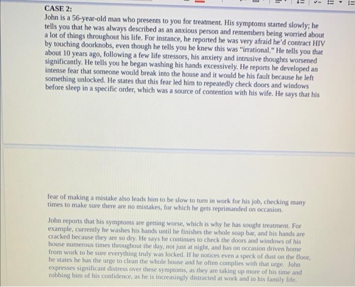 Solved Case Studies Assignment 1: Anxiety Related Conditions | Chegg.com