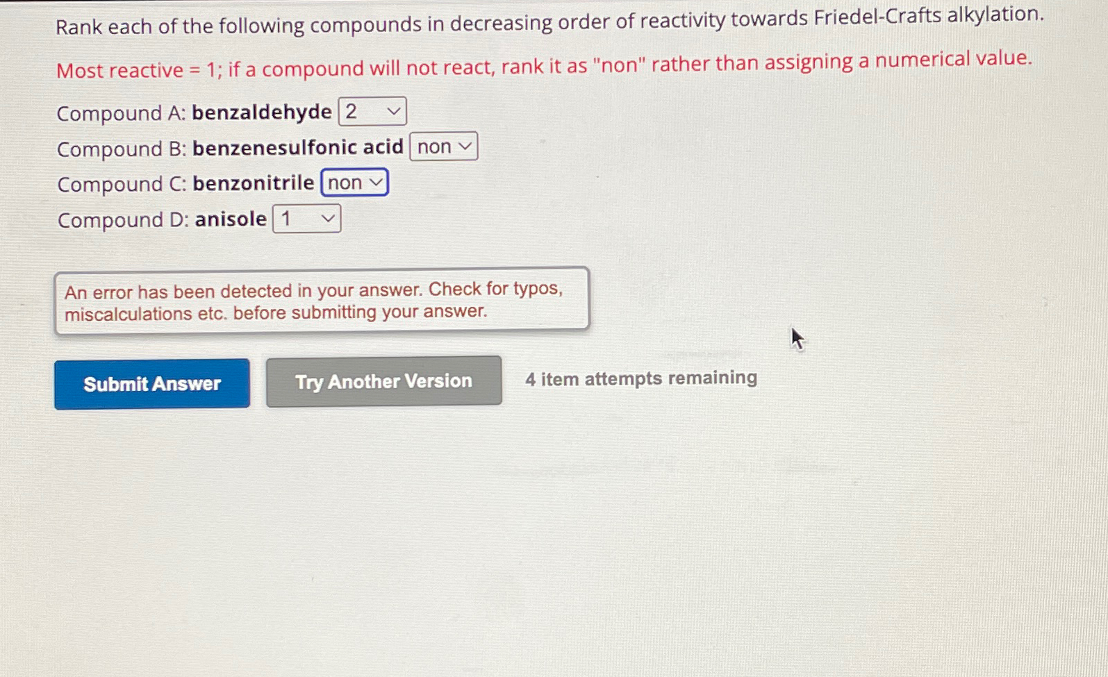 Solved Rank each of the following compounds in decreasing | Chegg.com
