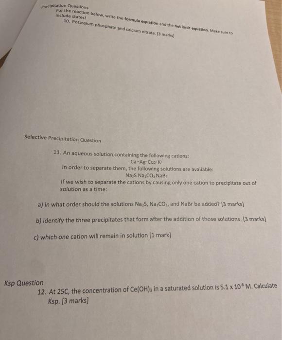 Solved Dissociation And Molarity Questions Write Dissociation