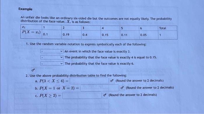 Solved Example An unfair die looks like an ordinary | Chegg.com