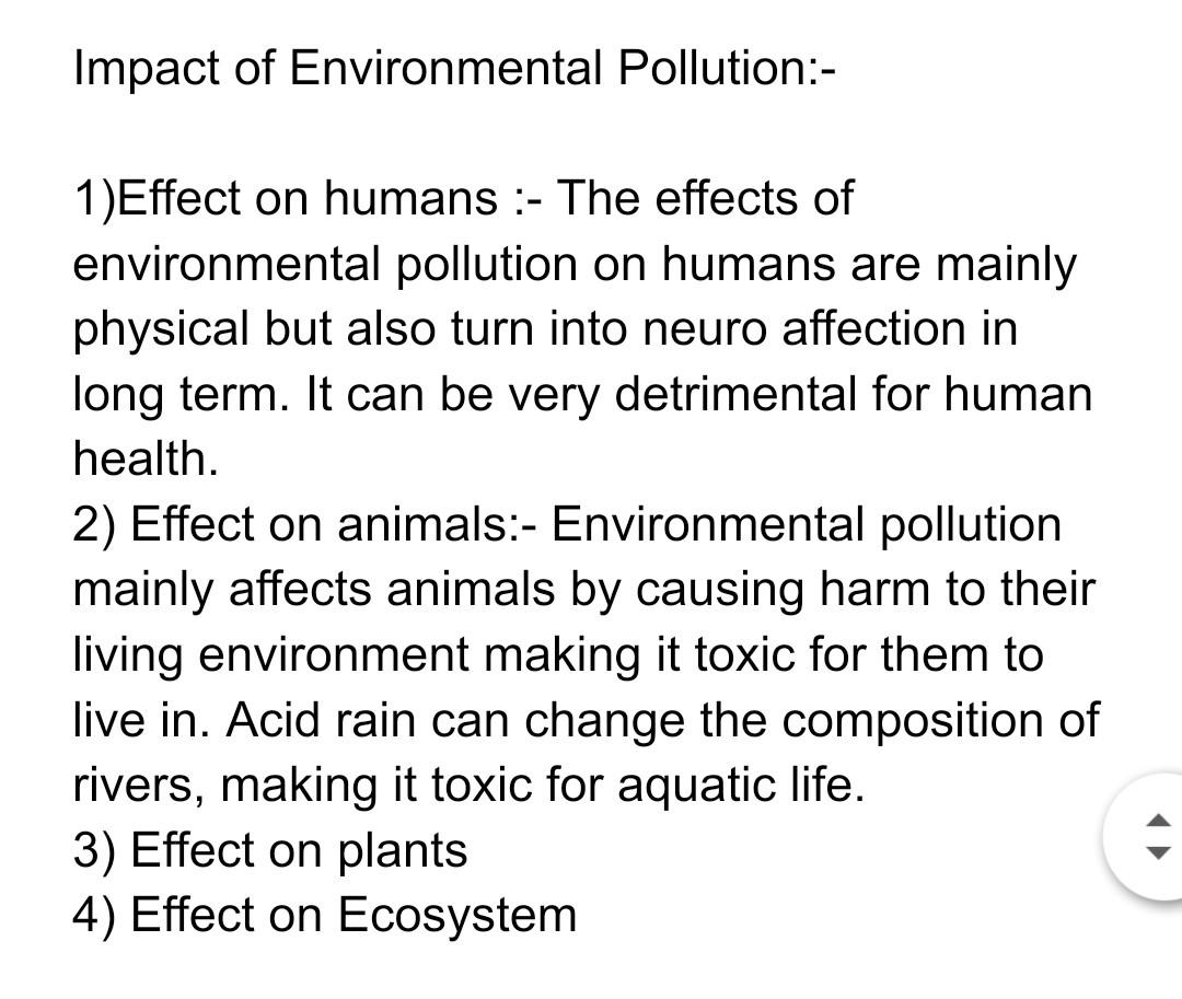 Solved Impact of Environmental Pollution:- 1) Effect on | Chegg.com