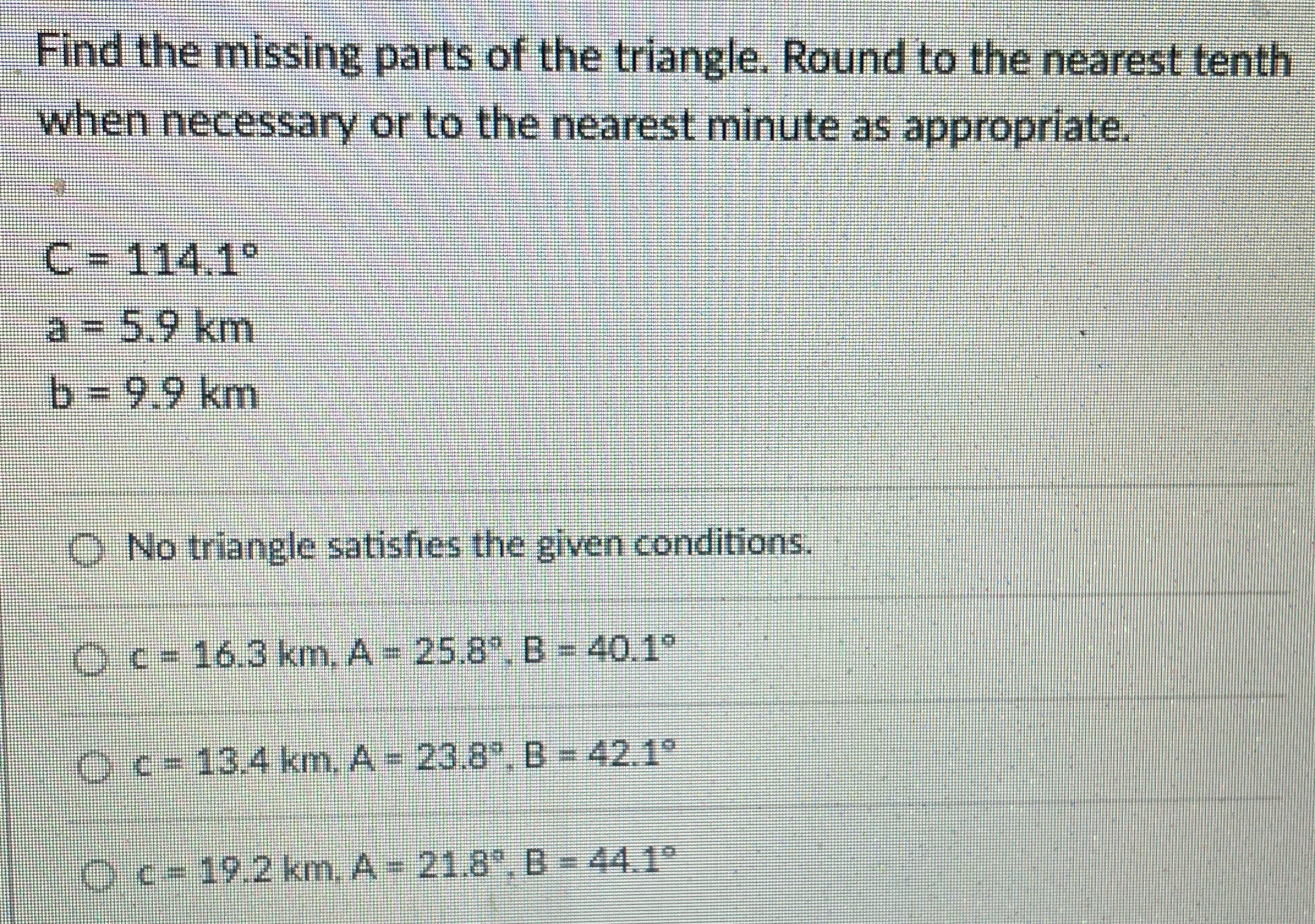 Solved Find the missing parts of the triangle. Round to the | Chegg.com