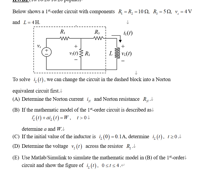 Below shows a 1st -order circuit with components | Chegg.com