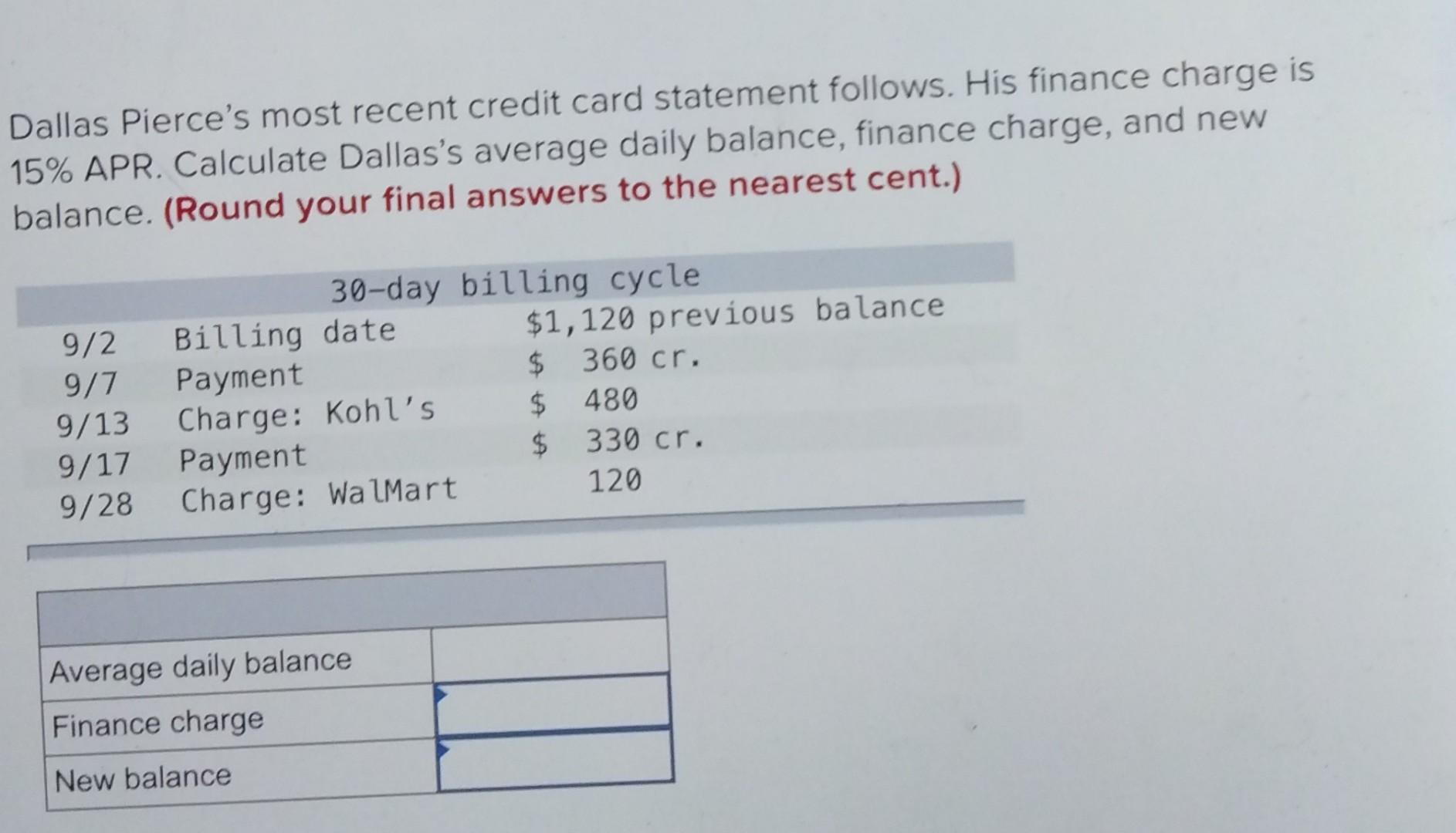 Solved Dallas Pierce's most recent credit card statement | Chegg.com