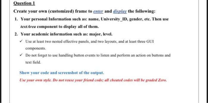 Solved Create your own (customized) frame to enter and | Chegg.com