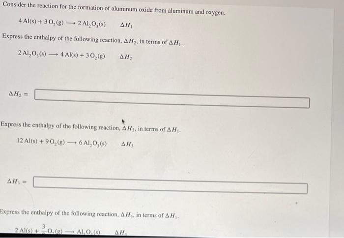 Solved Consider the reaction for the formation of aluminum | Chegg.com
