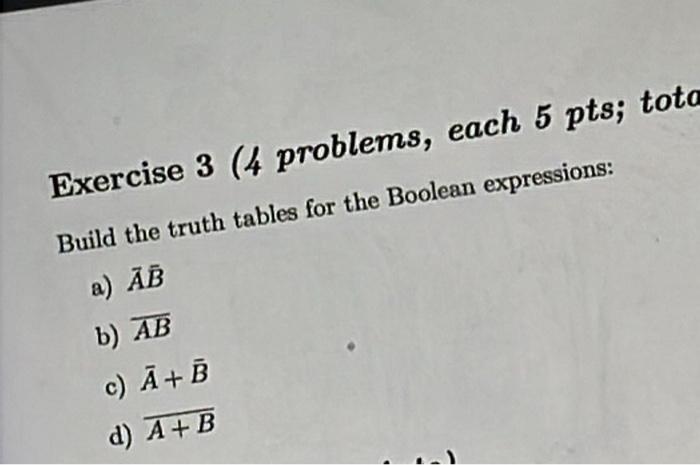 Solved Exercise 3 (4 problems, each 5 pts; tot Build the | Chegg.com