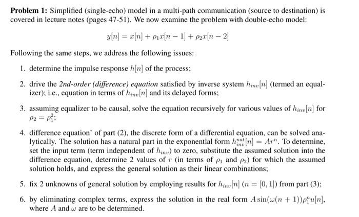Problem 1: Simplified (single-echo) model in a | Chegg.com