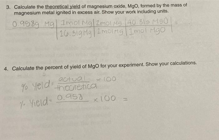 Solved 3. Calculate the theoretical yield of magnesium | Chegg.com