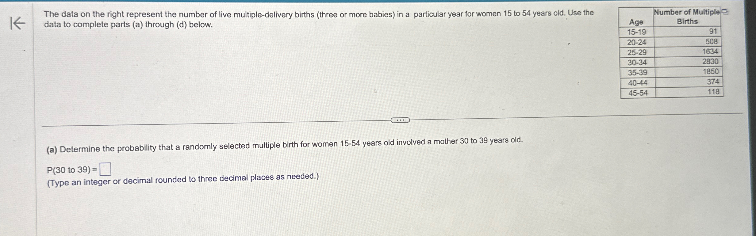 Solved The data on the right represent the number of live | Chegg.com