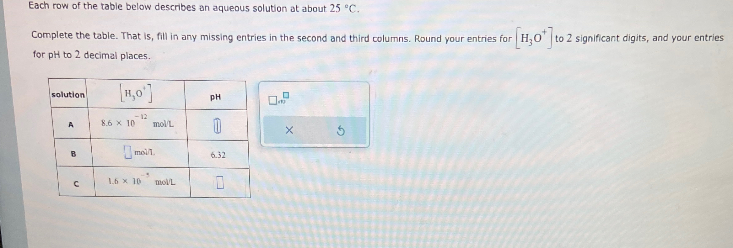 Solved Each row of the table below describes an aqueous | Chegg.com