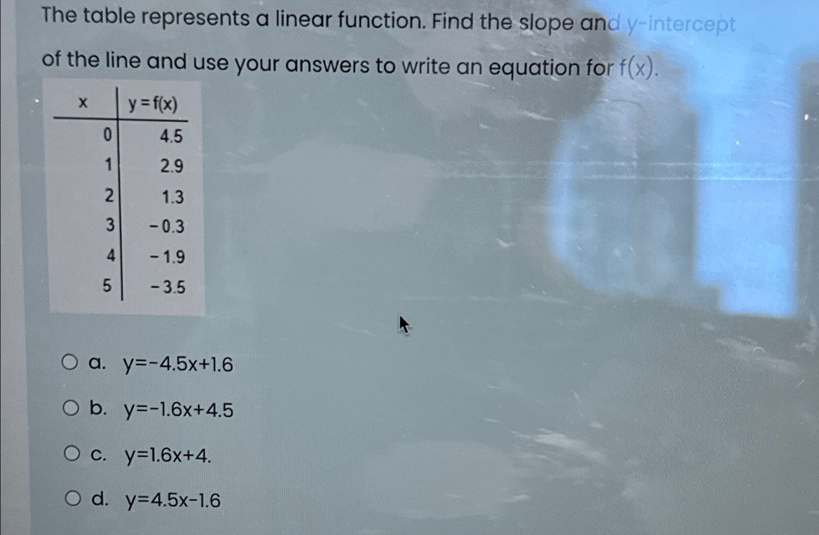 Solved The table represents a linear function. Find the | Chegg.com