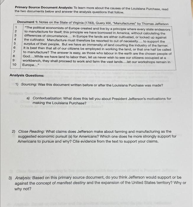 Louisiana Purchase - Jefferson's motivations Analysis | Chegg.com
