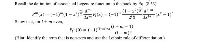 Solved Recall The Definition Of Associated Legendre Function