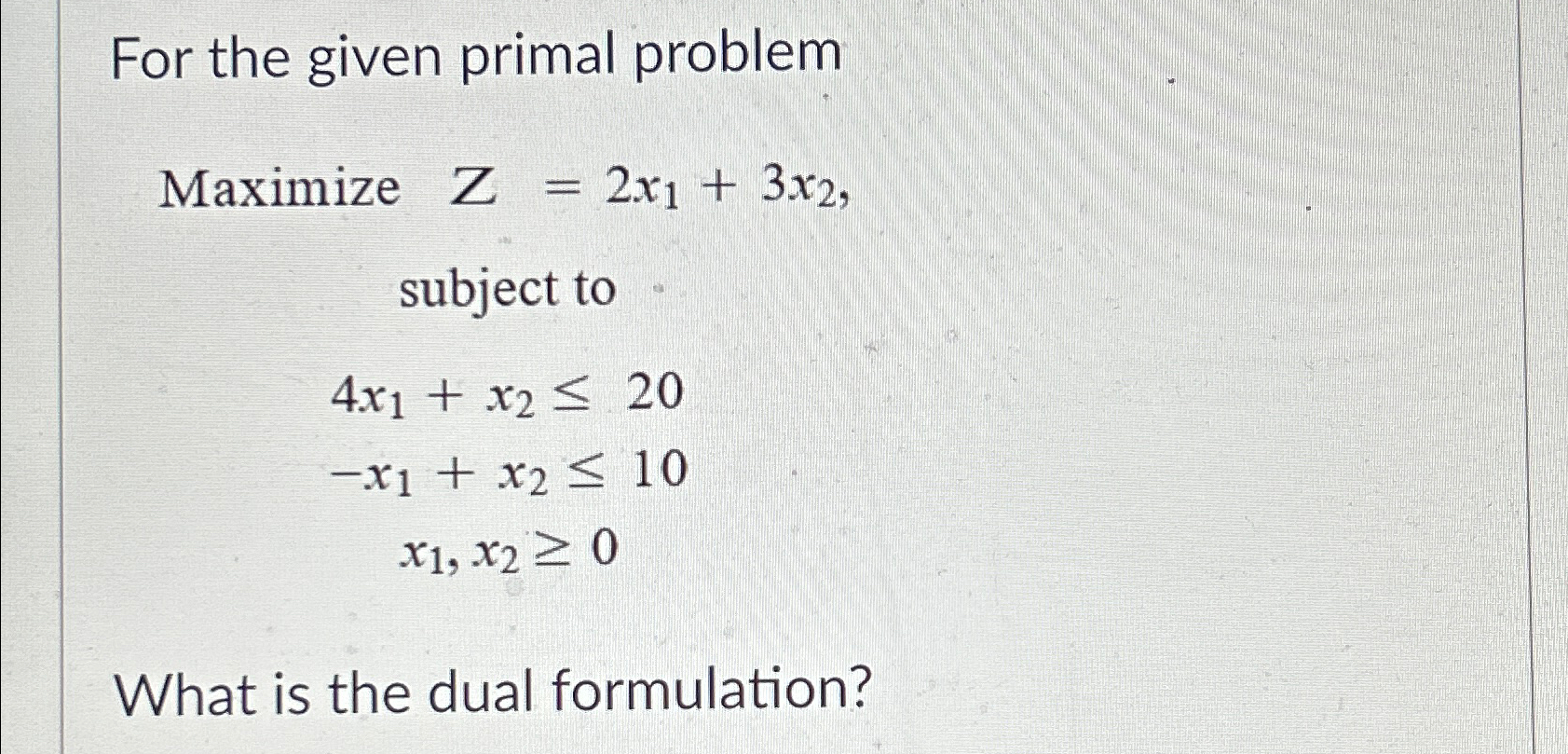 Solved For the given primal problem ﻿Maximize Z=2x1+3x2, | Chegg.com