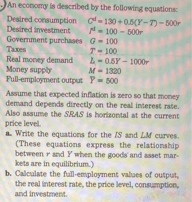 Solved An economy is described by the following equations: | Chegg.com