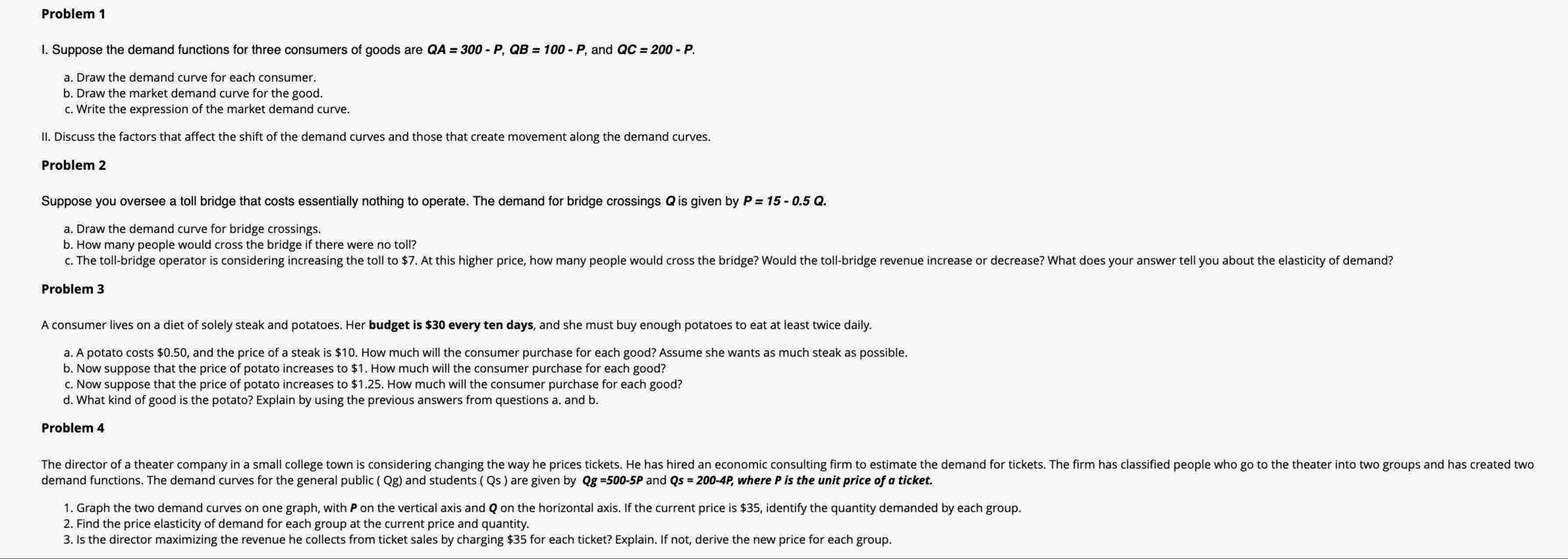Solved Problem 1I. Suppose the demand functions for three | Chegg.com