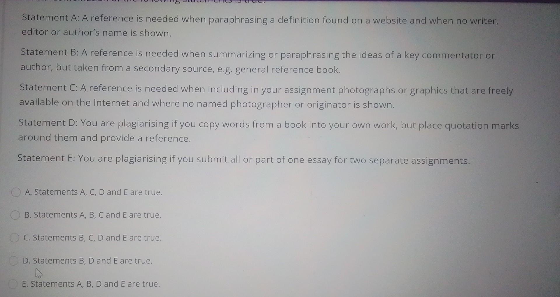 Solved Statement A A Reference Is Needed When Paraphrasing Chegg solved-statement-a-a-reference-is-needed-when-paraphrasing-chegg