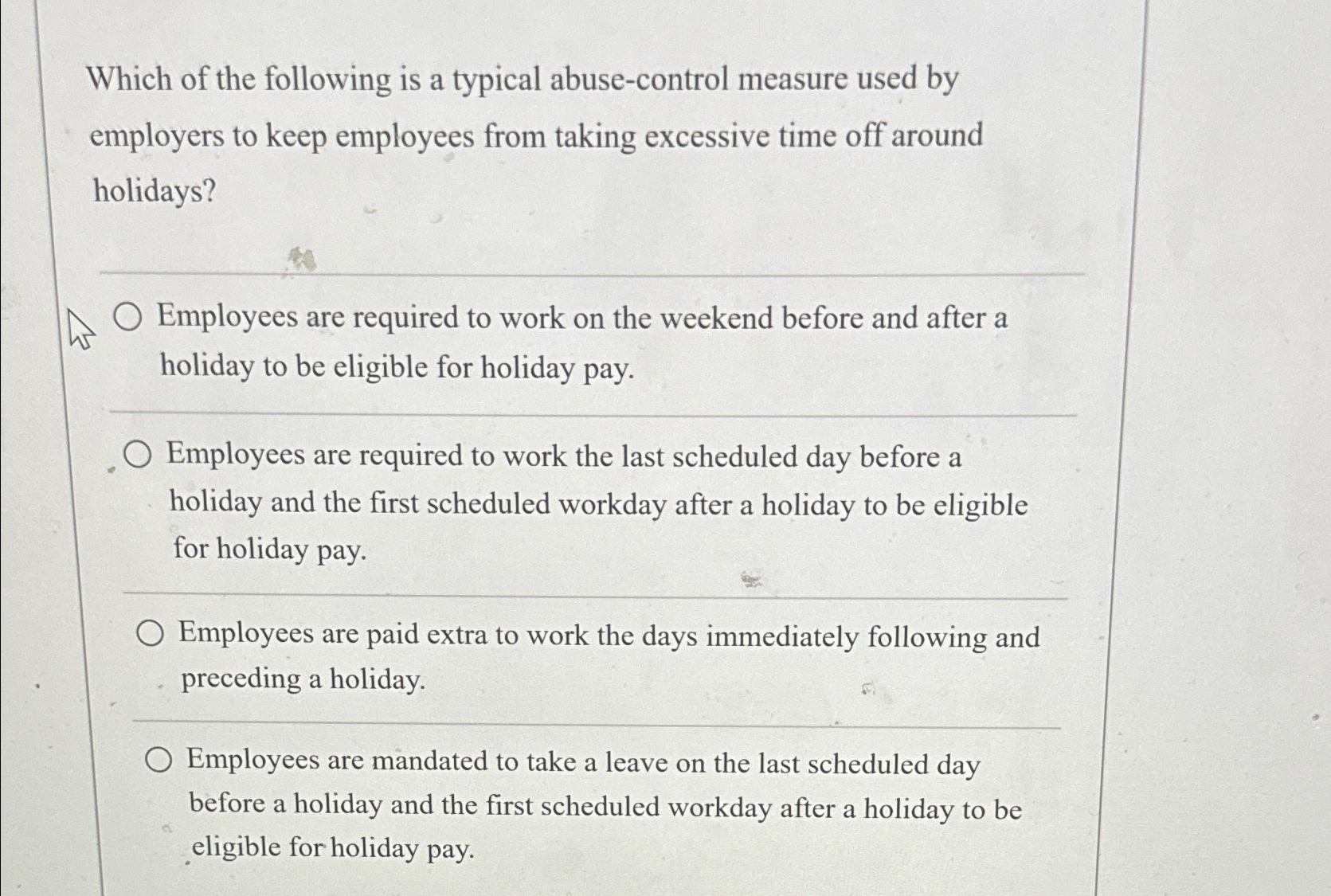 Solved Which of the following is a typical abuse-control | Chegg.com