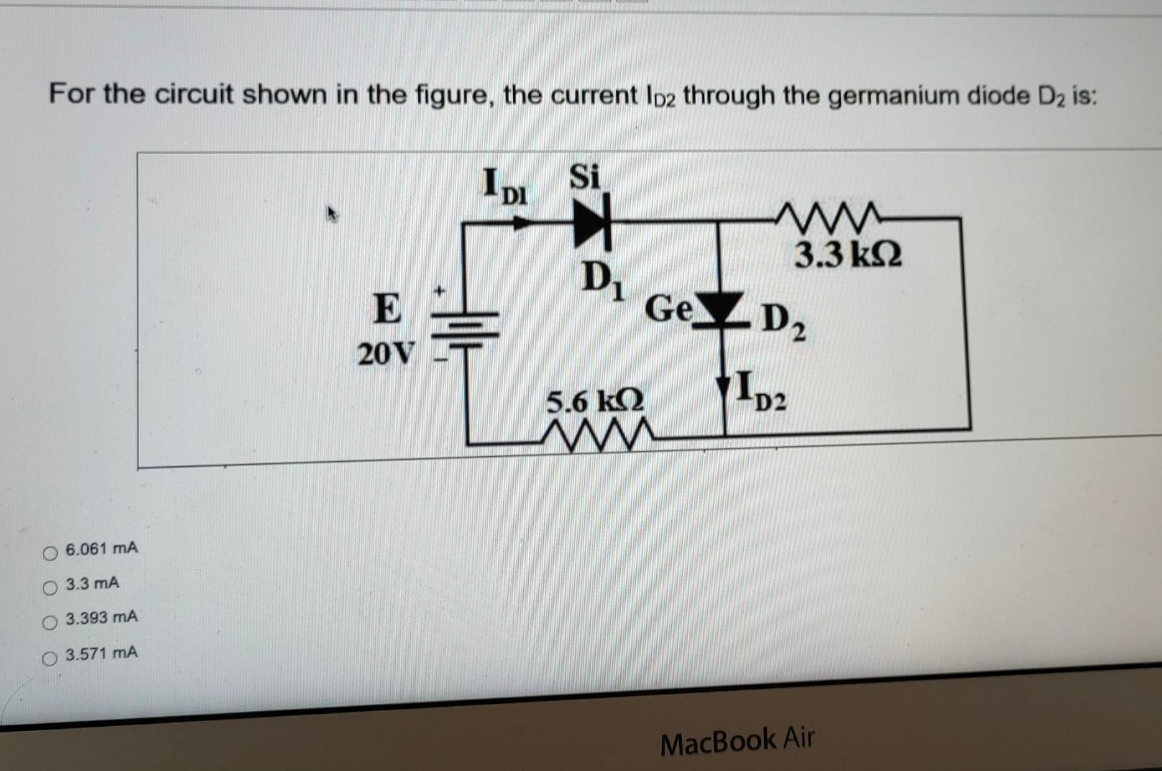 Solved For the circuit shown in the figure, the current ID2 | Chegg.com