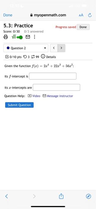 Solved Done myopenmath.com АА С Progress saved Done 5.3: | Chegg.com