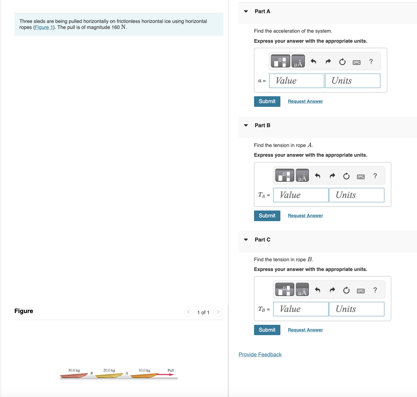 Solved Three sleds are being pulled horizontally on | Chegg.com